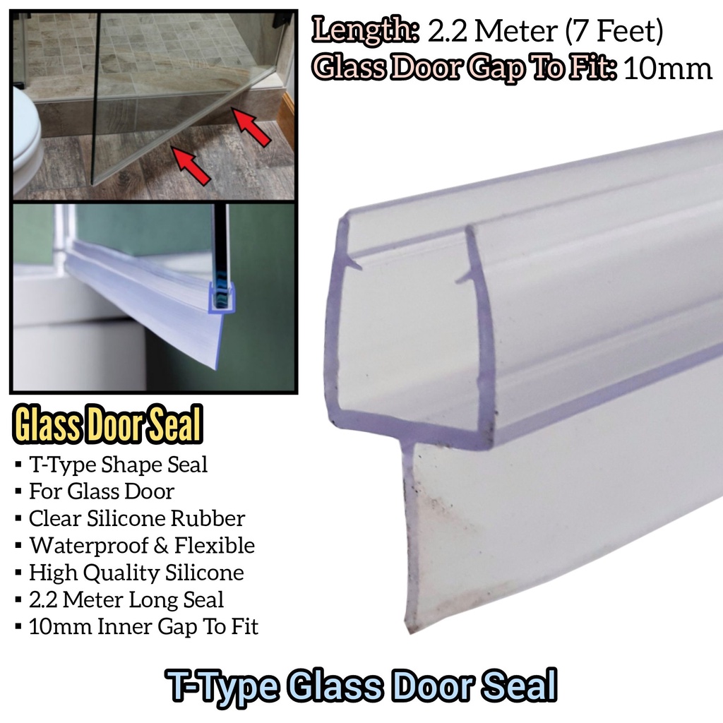 T-Type Bathroom Shower Enclosure Transparent Glass Door Seal Rubber 2 ...