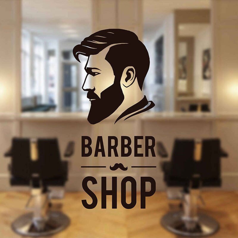 Barbershop Man Face Wall Decals Sign Logo Barber Shop Window Sticker ...