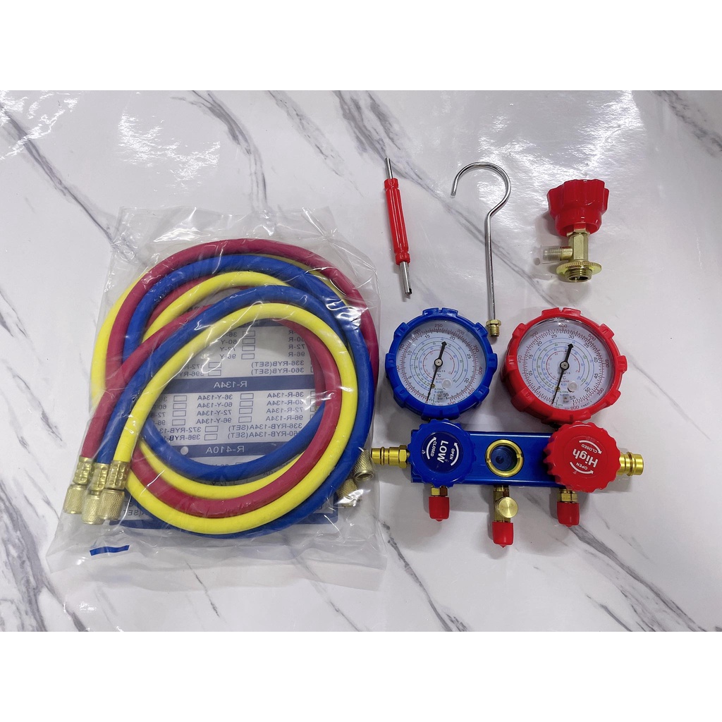 Manifold Gauge gas meter aircond with 3pcs Charging Hose Set R410a R32 R22 R134A R600 Air Cond ...
