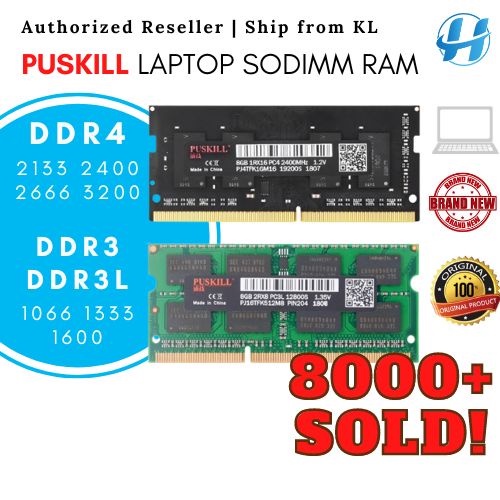 (NEW) LAPTOP RAM PUSKILL 4GB 8GB 16GB DDR3 DDR3L DDR4 PC3L Low voltage ...
