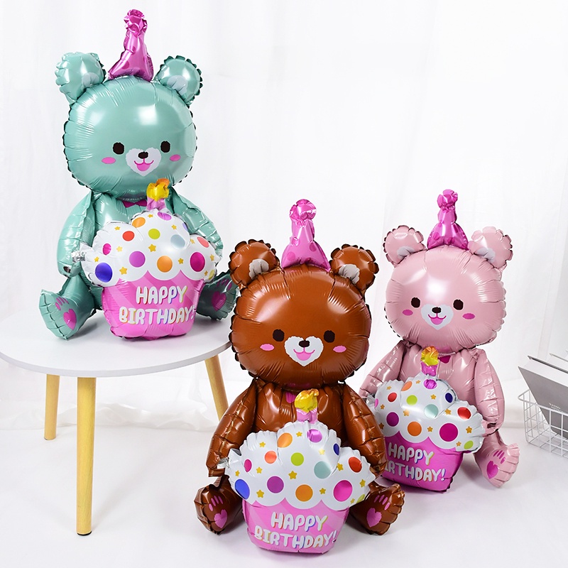 4D Teddy Bear Foil Balloon Happy Birthday Hug Bear Cake Ballons For ...