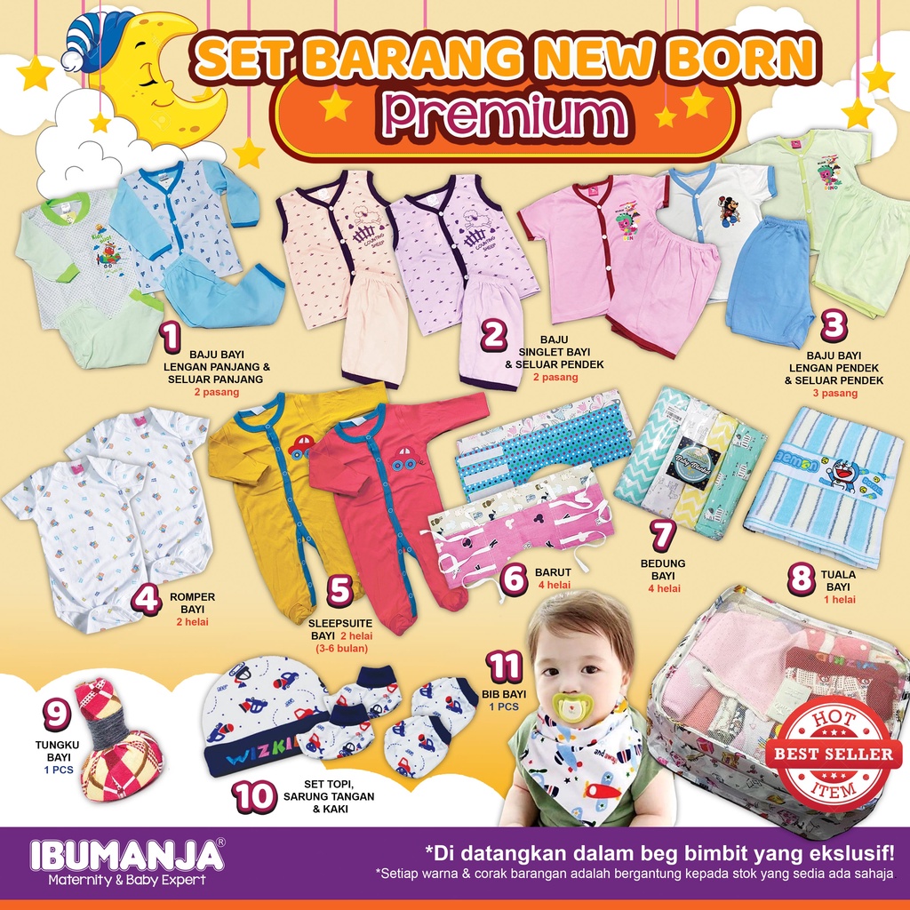Set Barangan Baby Newborn Cotton Unisex Combo 11 Item 0-3 0-6 Bulan ...
