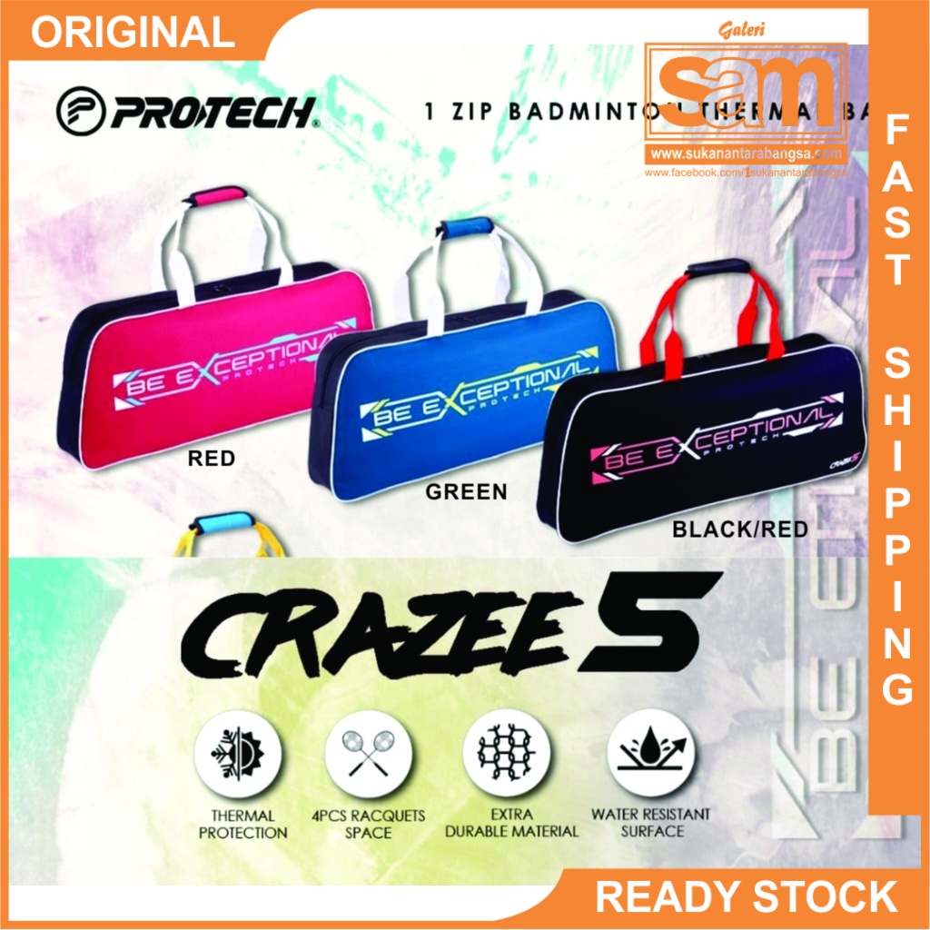 BEG RAKET BADMINTON PROTECH CRAZEE 5 BADMINTON RACKET BAG | Shopee Malaysia