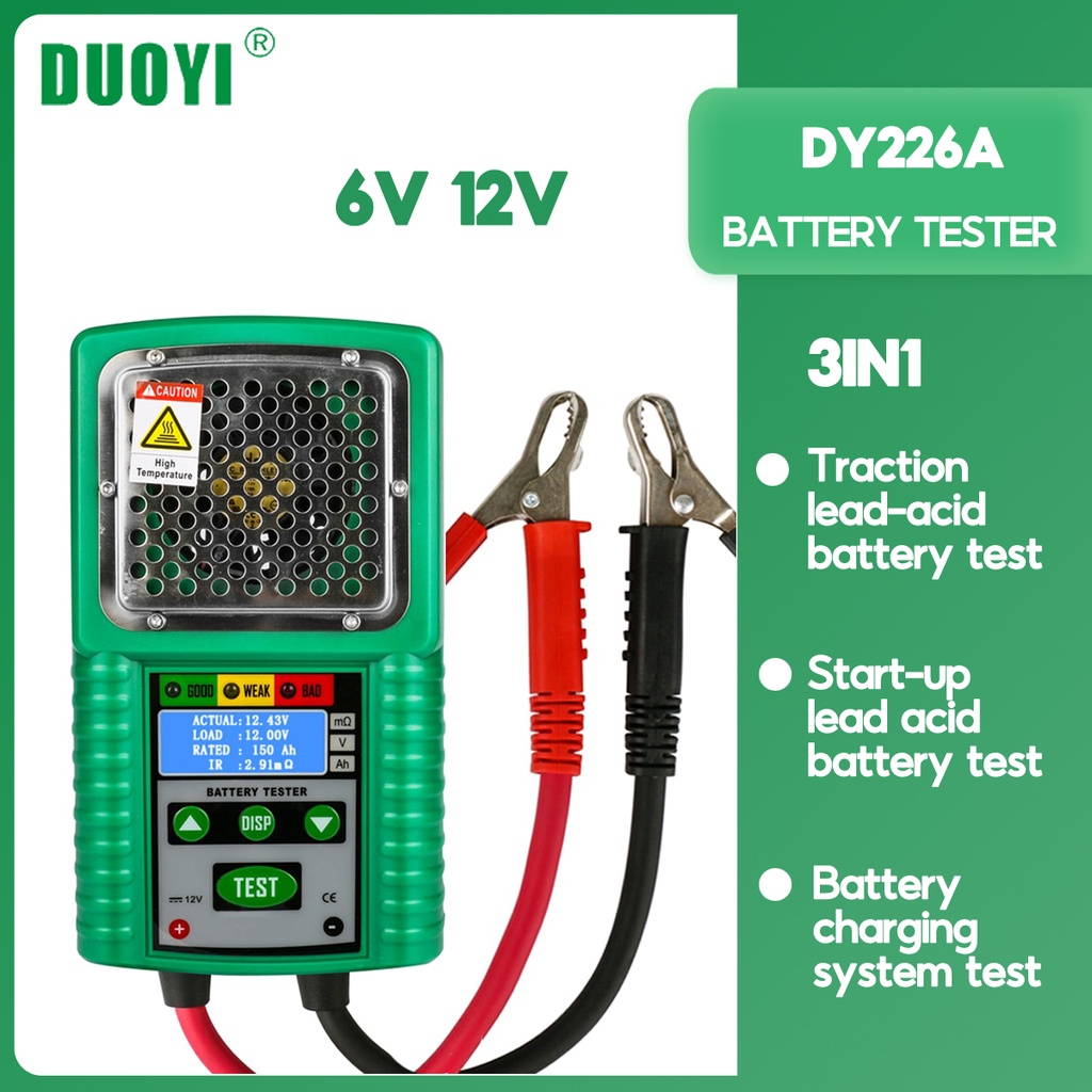 DUOYI DY226A 3 In 1 Car Battery Tester Traction 6V 12V DC Auto Power ...