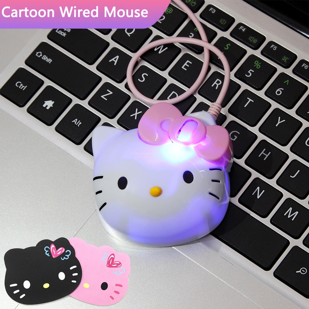 3D Cartoon Mouse Ergonomic USB Optical Mice Hello/kitty Pink LED Light ...