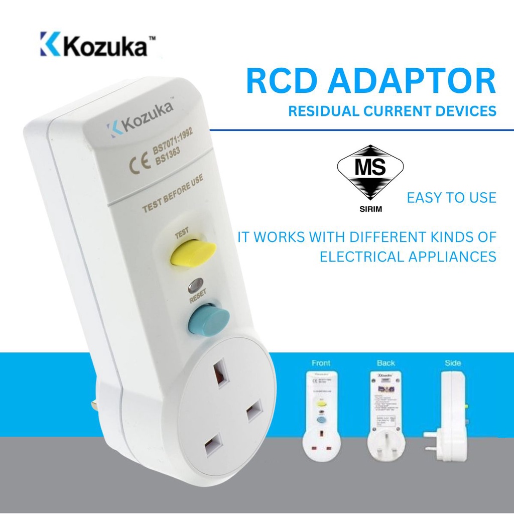 SIRIM KOZUKA 13A PLUG IN ELCB SOCKET / RCD ADAPTOR TESTER Mains Socket ...