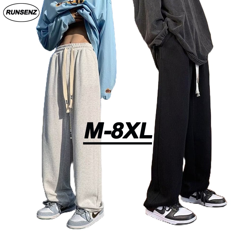 M-8XL Plain Color Casual Loose Long Pants Men Plus Size Straight Leg ...