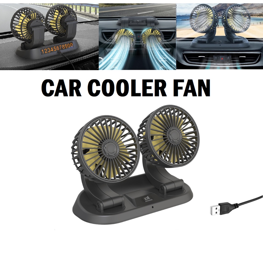 Car Strong Dual Fan Air Conditioning Double Booster Cooler 360° Desktop ...