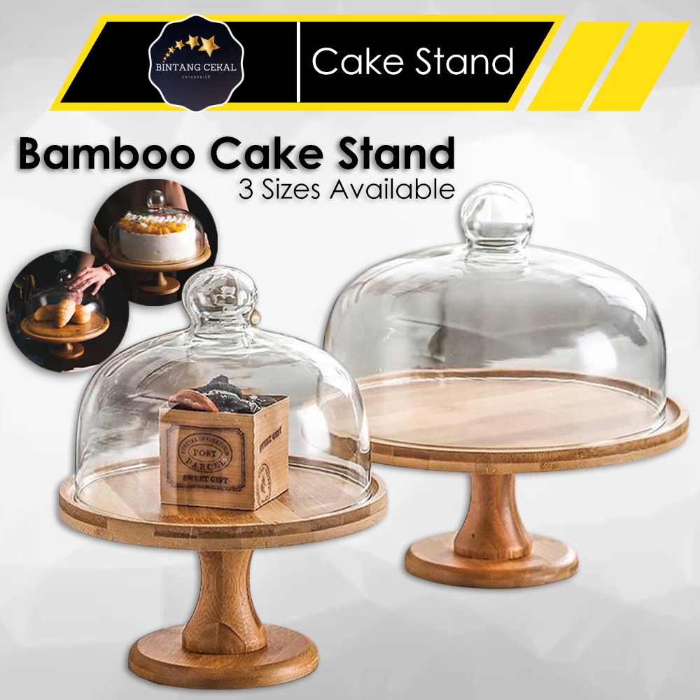 BC Wooden Cake Stand With Glass Cover Premium Quality Bamboo Wood Dome ...