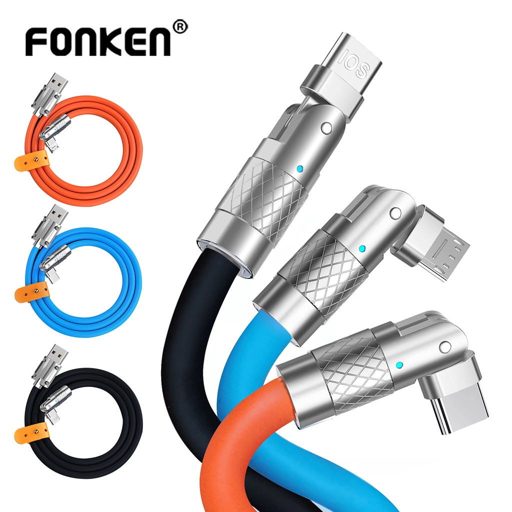 Fonken 1.2M Cable 180 Degree Rotatable Liquid Silicone USB Cable Micro ...