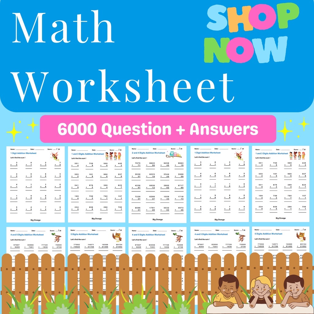 Printable Mathematics Worksheet 6000 Question | Preschool- Addition ...