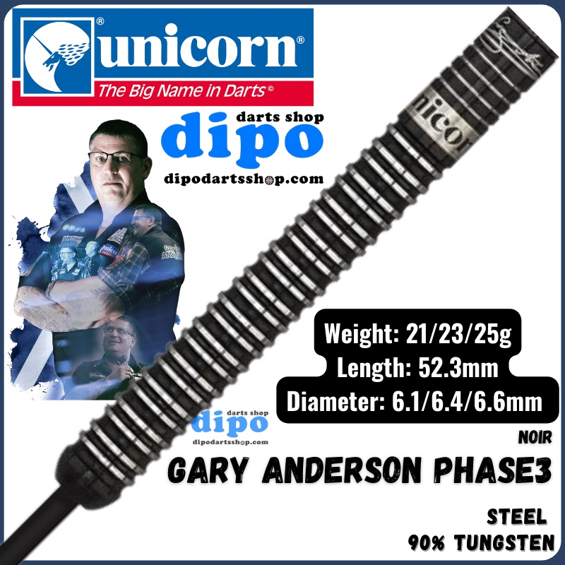 UNICORN Steel Darts - GARY ANDERSON Phase 3 (NOIR 90% Tungsten ...