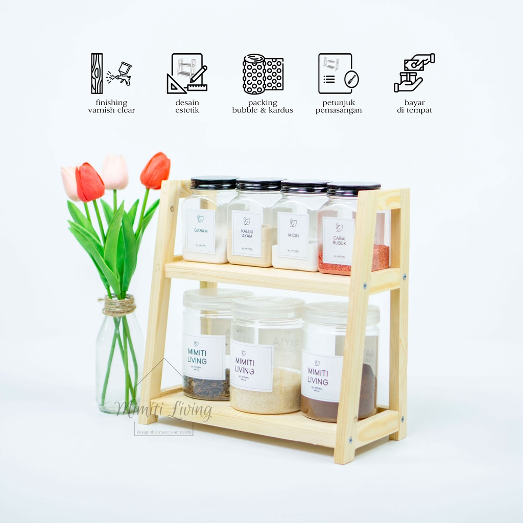KAYU Wooden Kitchen Spice Rack / Aesthetic Kitchen Shelf / Multipurpose ...