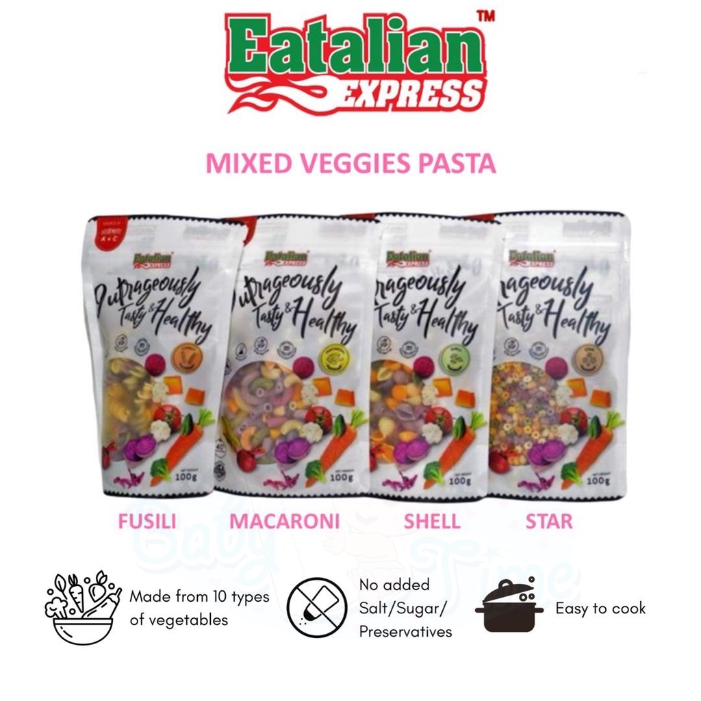 Eatalian Express Mixed Vegetables Baby Pasta 100g - Fusili /Macaroni ...
