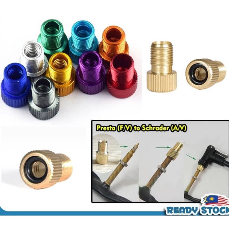 Bicycle Presta Valve Schrader Copper Adapter Converter Road Bike Cycle ...