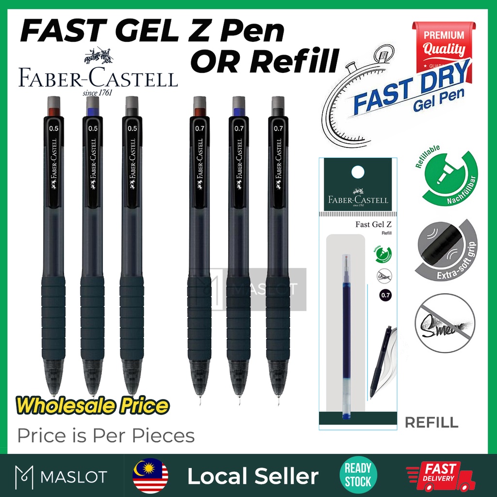 Faber-Castell Fast Gel Z Pen Refillable 0.5 0.7 Black Blue Red | Shopee ...