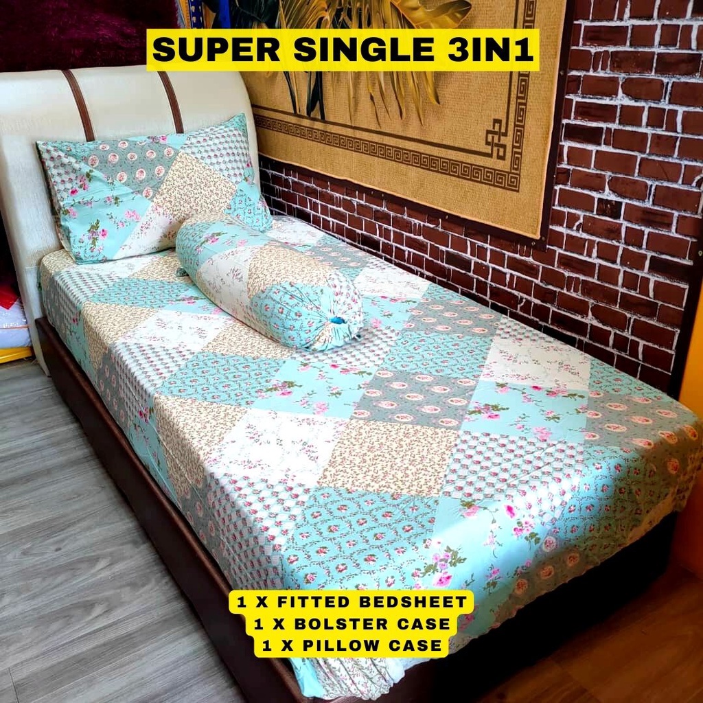 Cadar Getah berkualiti harga kilang Super single 3in1 Fitted Cotton 100 ...