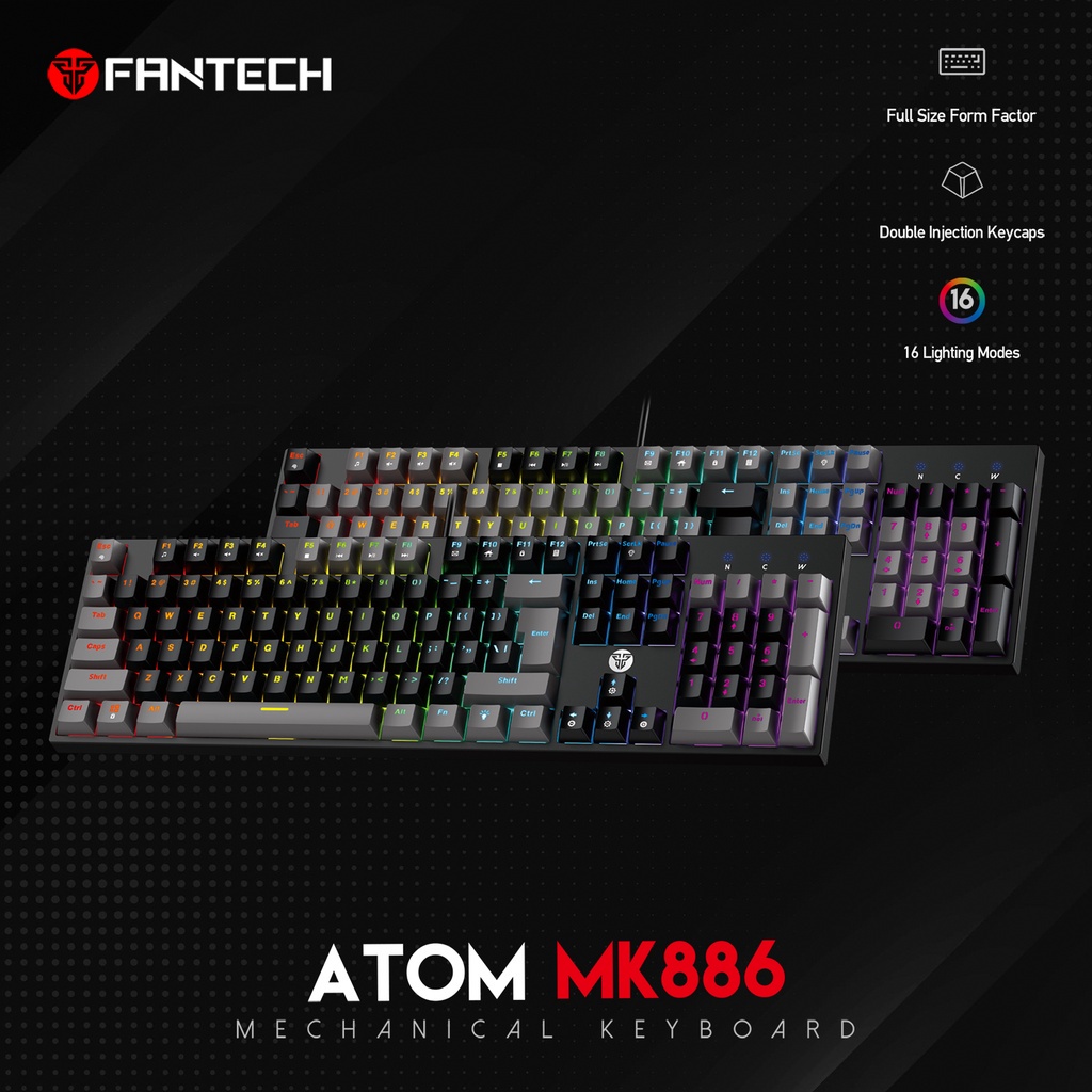 Fantech MK886 ATOM / MK876 ATOM TKL Double Injection Keycaps , Full Size Form Factor Macro RGB ...