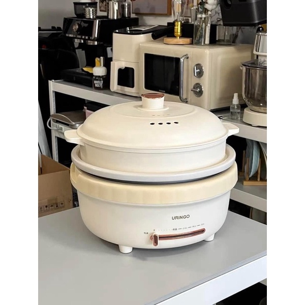 Uringo 5L family electric hot pot with steamer - Multi-function cooker for hot pot, steamer ...