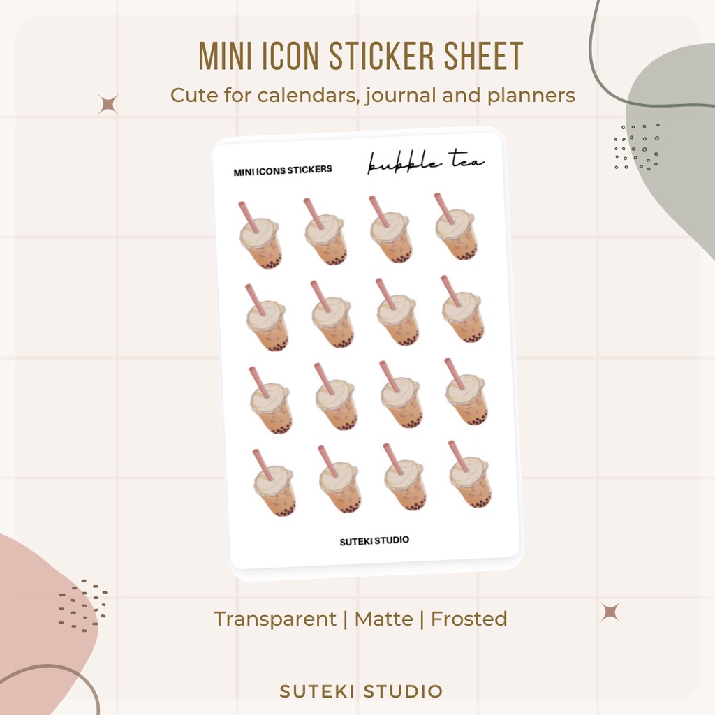 Mini Icon Sticker Sheet - Bubble tea drink | for planners and journals bujo | Frosted ...