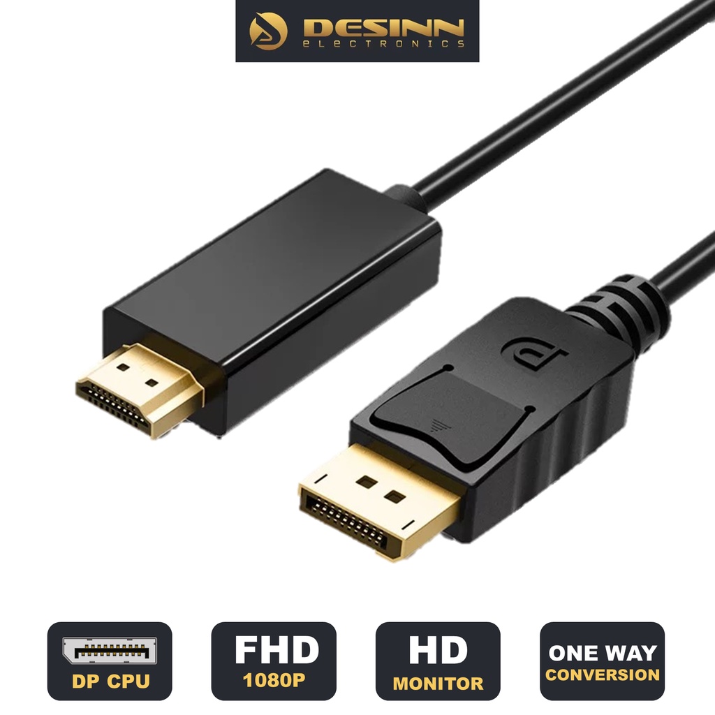 DisplayPort to HD Cable 1.8m DP to HD Adapter Male to Male Cord Gold ...