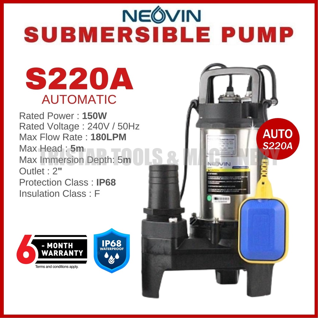 Neovin US-S220A Submersible Sewage Water Pump 0.20HP(150W) 50mm/2" Fish ...