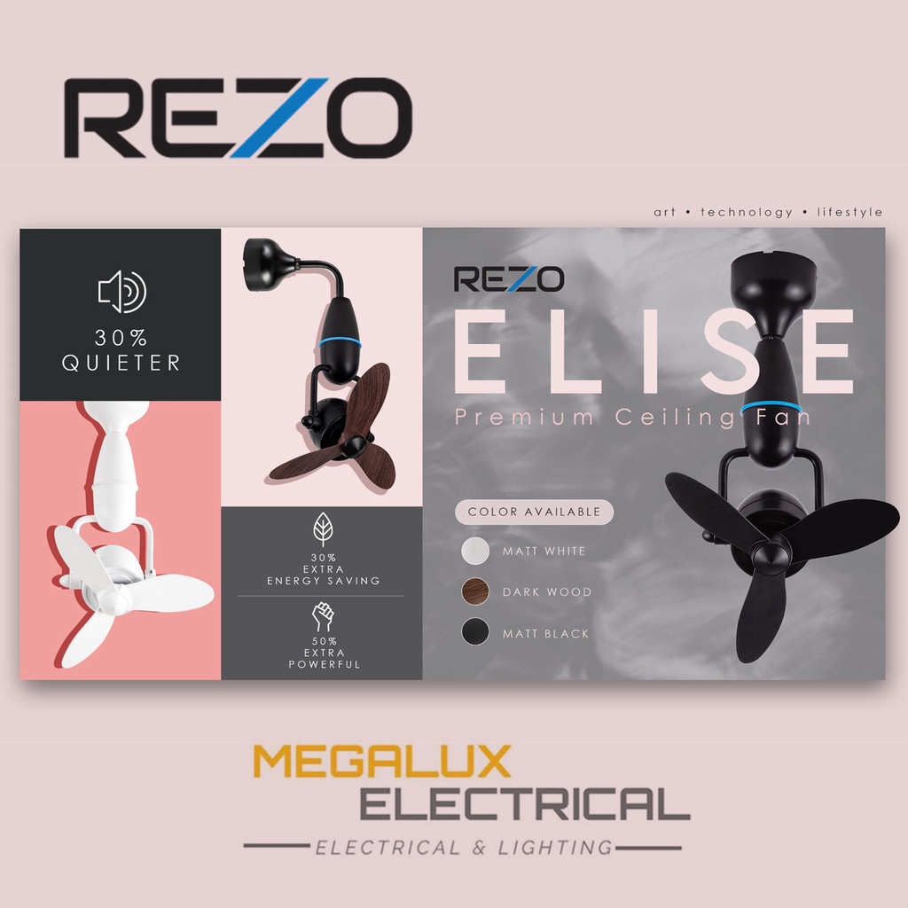 REZO ELISE 16” DC Motor Wall , Corner & Ceiling Fan with Remote control Swing Function [BLACK ...