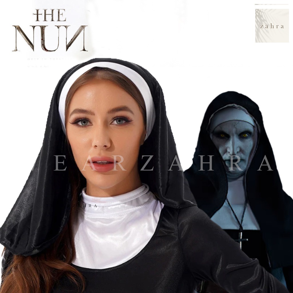Veil Sister Valak COSTUME SET - Conjuring The Nun Head Cover Pastor Hat ...