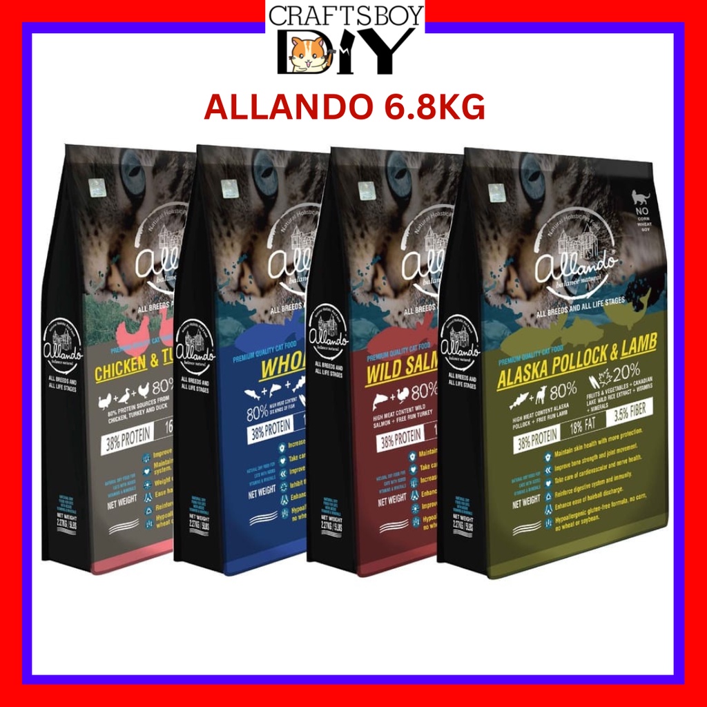 Allando Cat Food 6.8kg Wholefish Wild Salmon & Turkey Alaksa Pollock ...