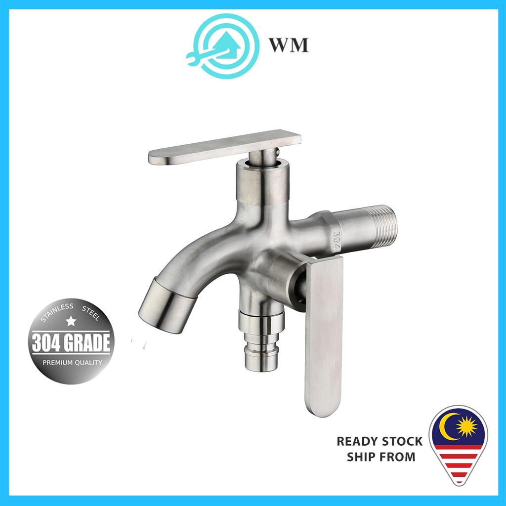 WM 304 Stainless Steel Heavy Duty Two Way Bathroom Tap Faucet / kepala ...