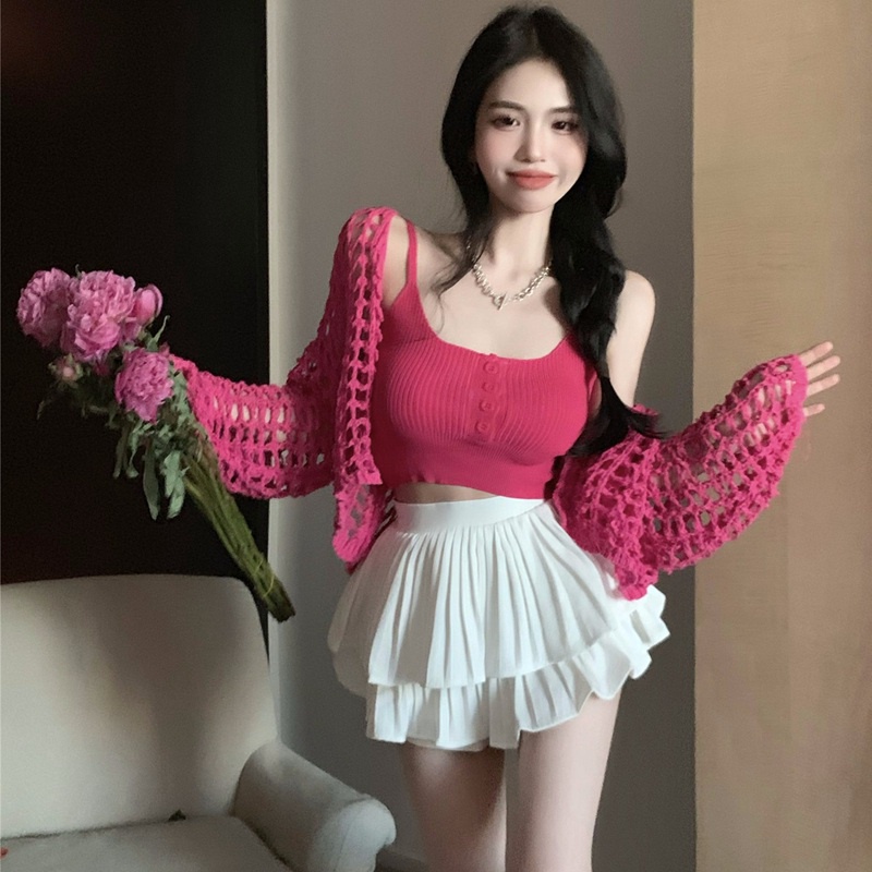 Rose Red Tank Tops Korean Style Casual Slim Halter Neck Camisole Vest ...