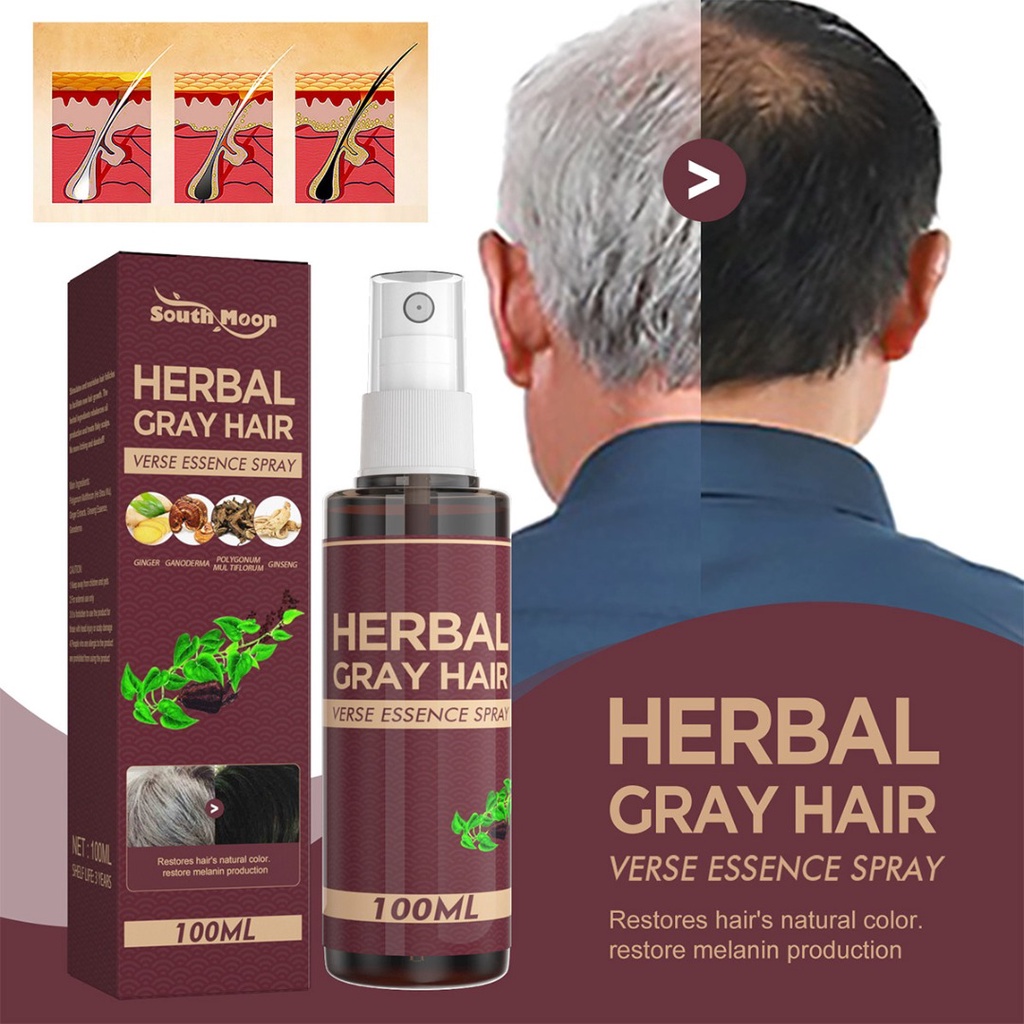 100ml Herbal Gray Hair Reverse Essence Spray Restore Black Hair Serum ...