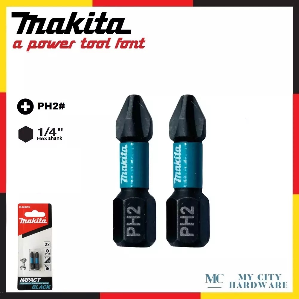 Makita PH2 x 25mm 1/4'' Hex Shank Impact Black Phillips Screwdriver Bit ...
