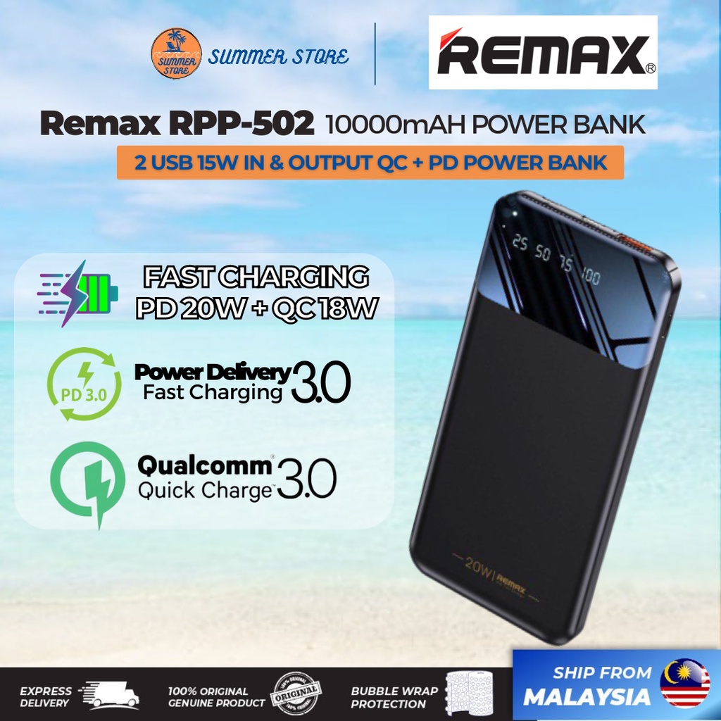 REMAX RPP-502 Slim Powerbank Portable 2 Input & Output PD+QC (20W ...