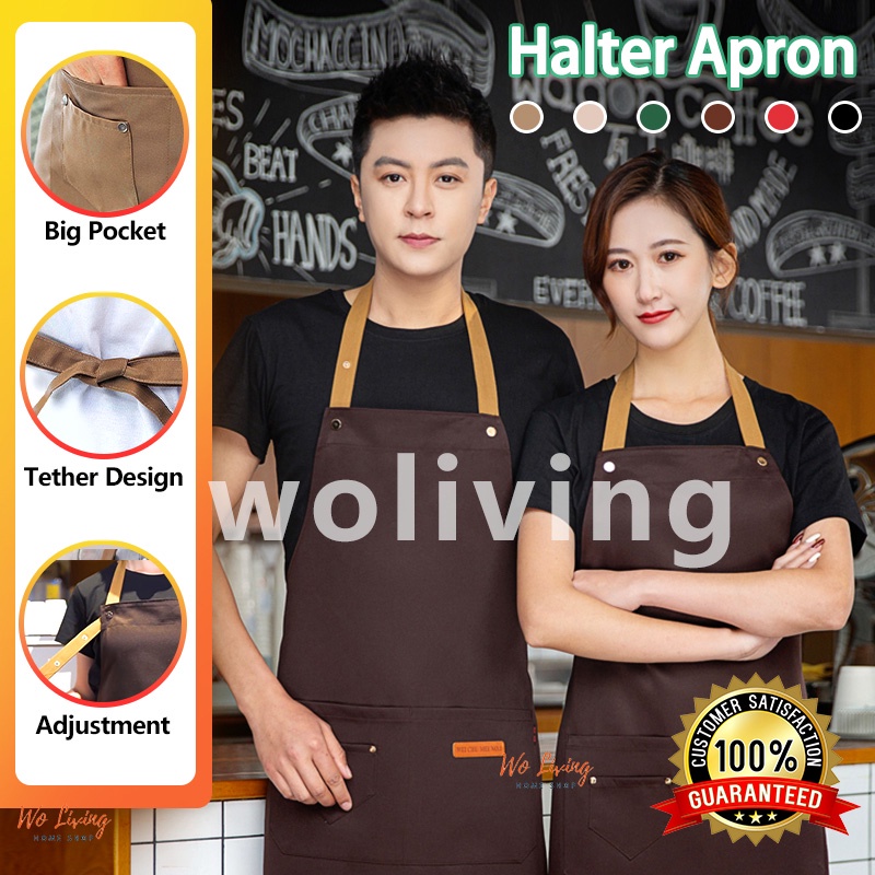 Halter Neck Apron Kitchen Apron Water Proof Oil Proof Coffee Shop ...