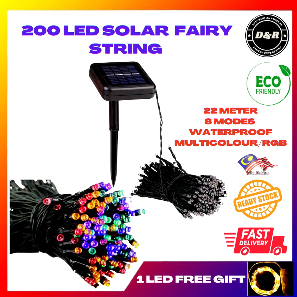 22M LED Lamp 200 Leds Solar Fairy String Light 8 Mode Outdoor Lighting Lampu Solar Taman Led ...