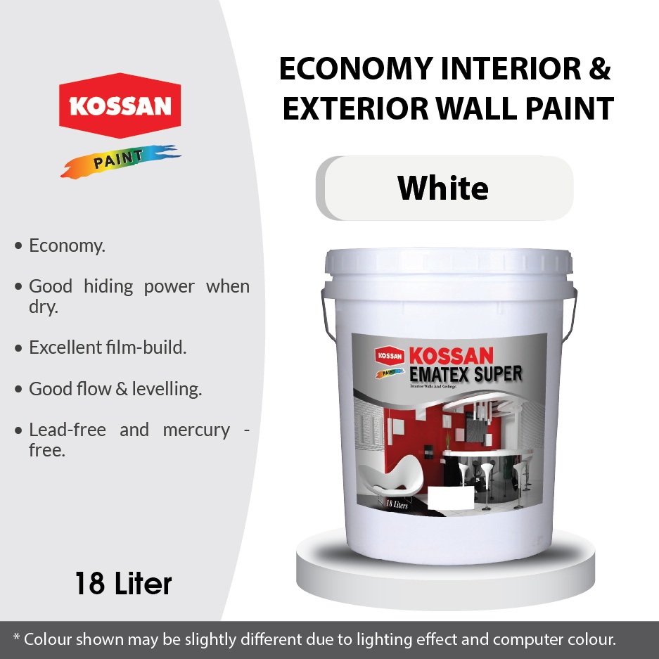 18L Kossan Ematex Super White Colour Economy Interiror & Exterior Wall ...