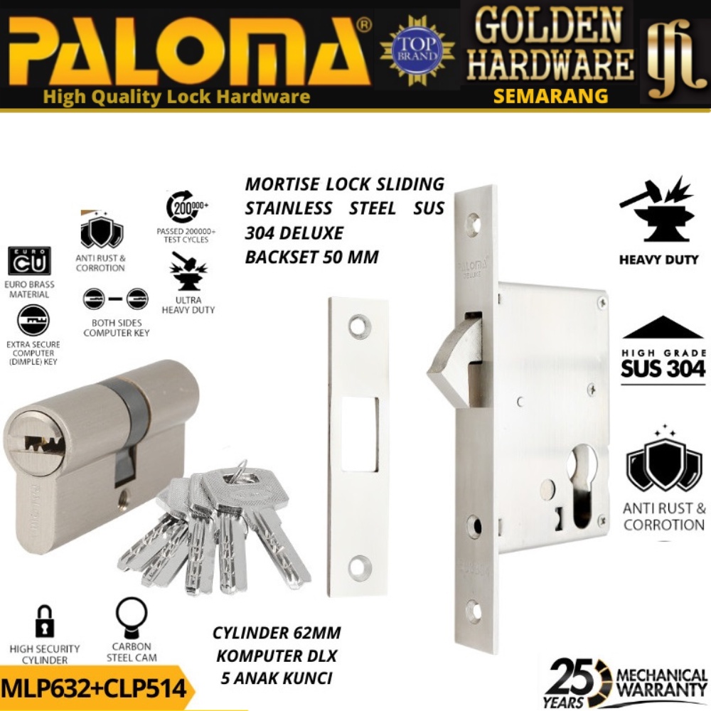 PALOMA MORTISE LOCK CYLINDER MLP 632 CLP 514 SLIDING LOCK BODY 50MM ...