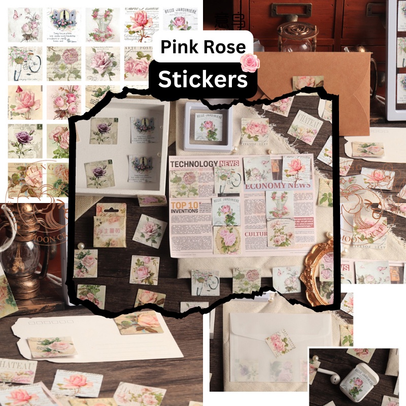 Fluff's 45pcs Pink Rose Vintage Sticker Vintage Sticker Box Sticker ...