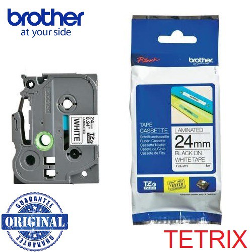 Brother Original TZe-251 Black on White 24mm Genuine Laminated Tape ...