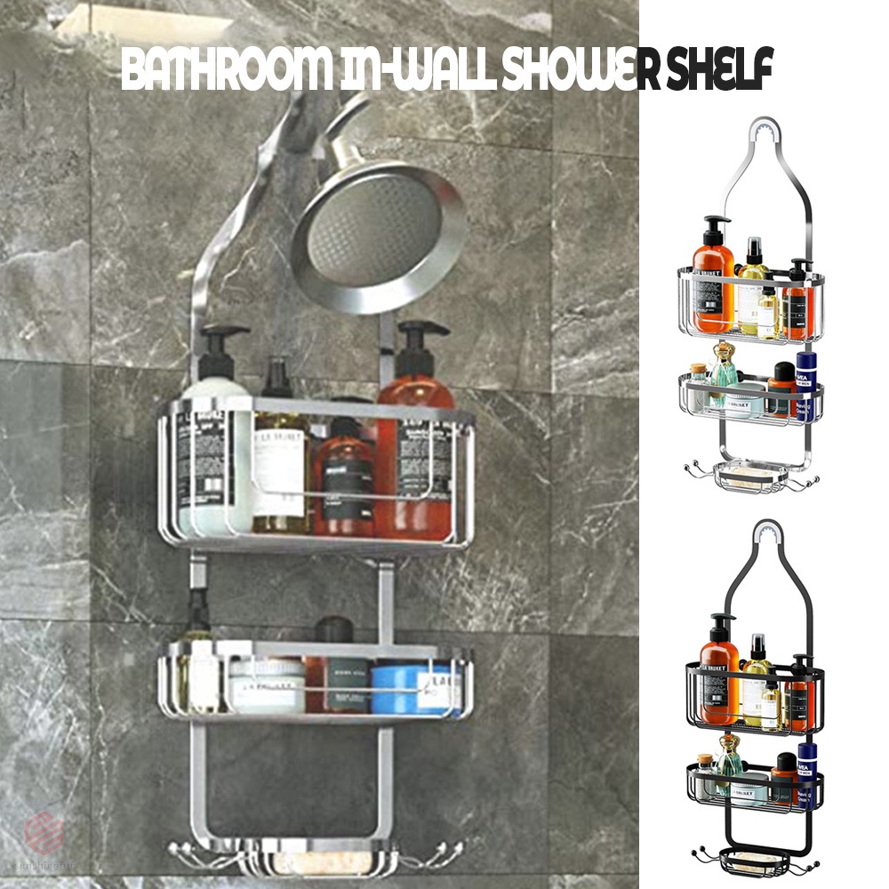 Shower Caddy Bathroom Shelf Rack Basket With Hooks For Razor And Sponge ...