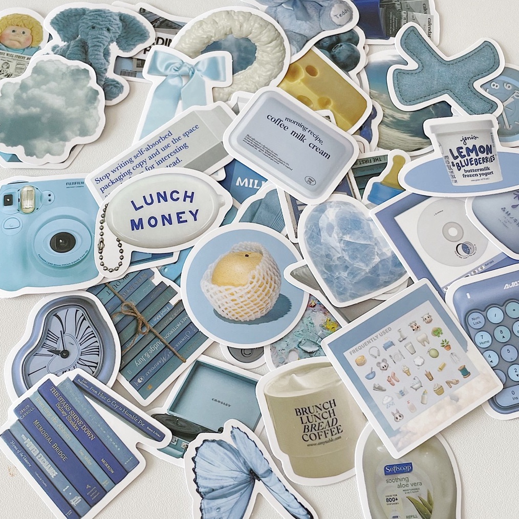 Cdaily|60pcs Blue Stickers Handbook Adhesive Cartoon Graffiti ...