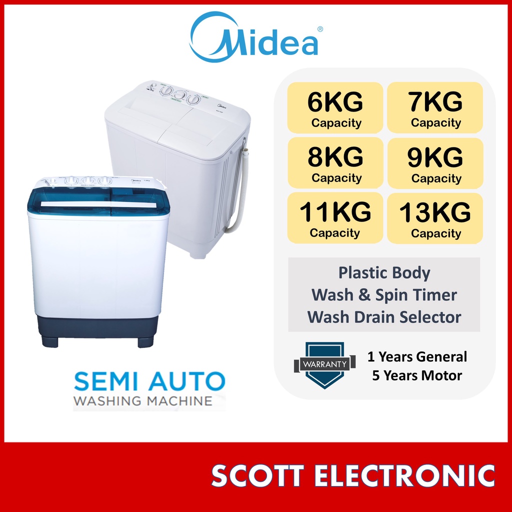 Midea 6KG 7KG 8KG 9KG 11KG 13KG Semi Auto Washing Machine MSW-6008P MSW ...