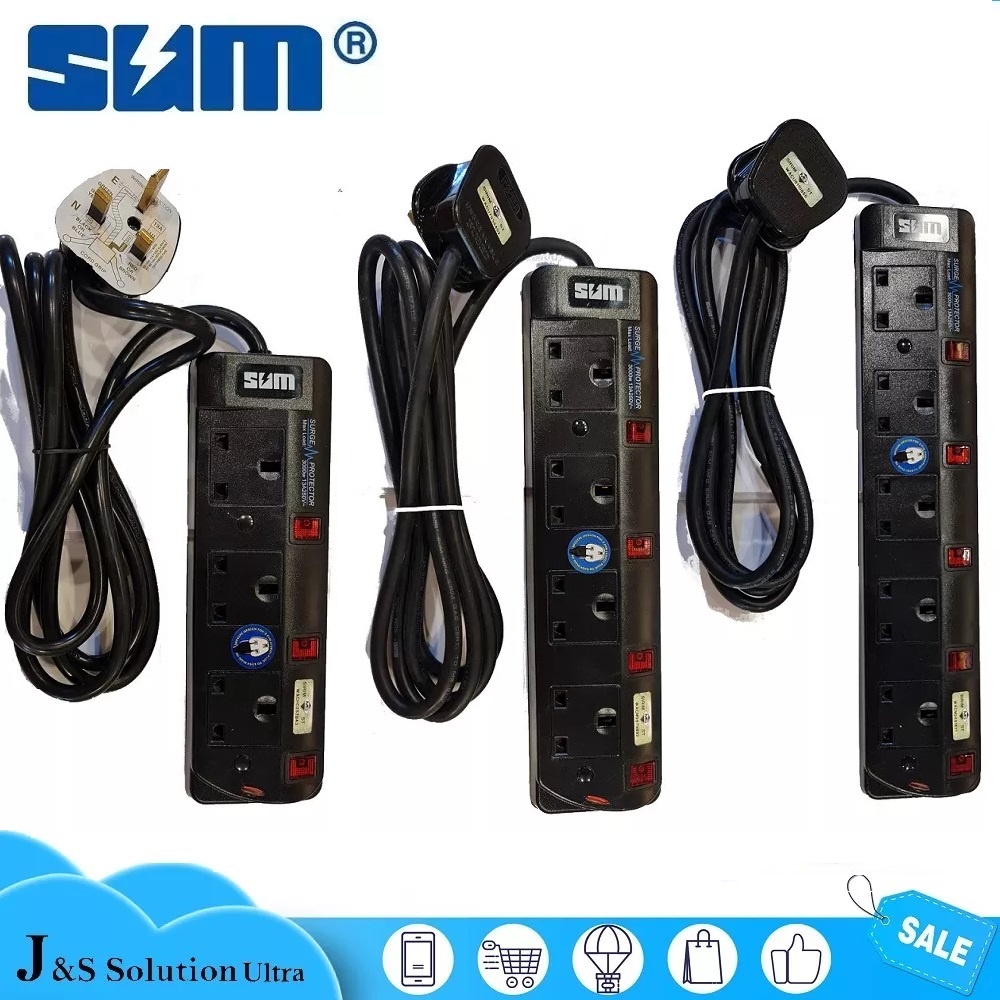 SUM 3 Gang Extension Socket & Surge Protector ( 2 Meter ) ( 3 Socket ...