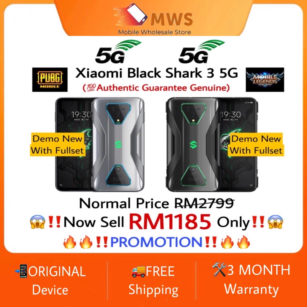 (GLOBAL) Xiaomi Black Shark 3 (5G Dual Sim) Gaming Edition 8+128GB 6.67Inch 90Hz Amoled ...