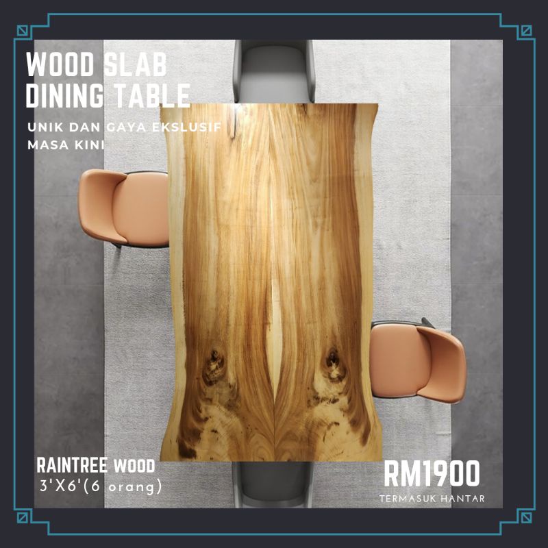 Meja makan kayu balak / dining table wood slab | Shopee Malaysia