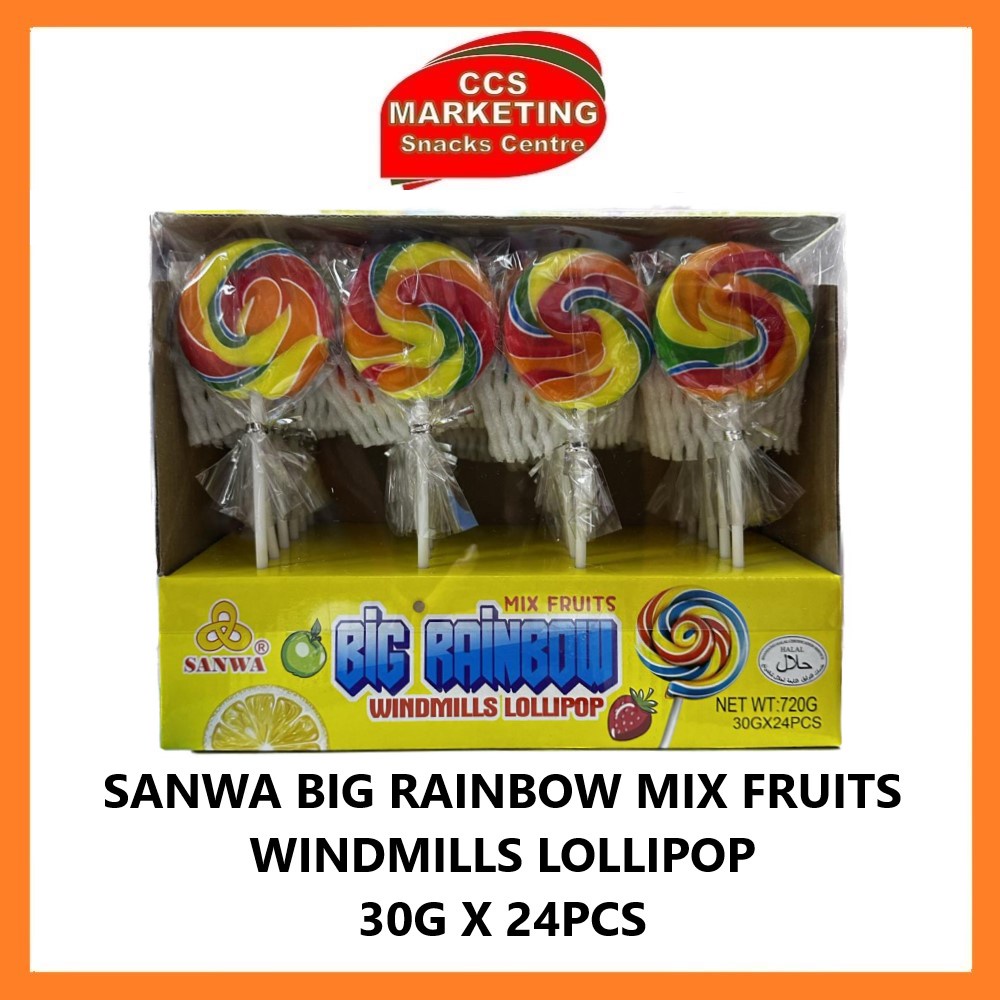 CCS Sanwa Big Rainbow Mix Fruits Windmills Lollipop ( 30g x 24pcs ) | Shopee Malaysia