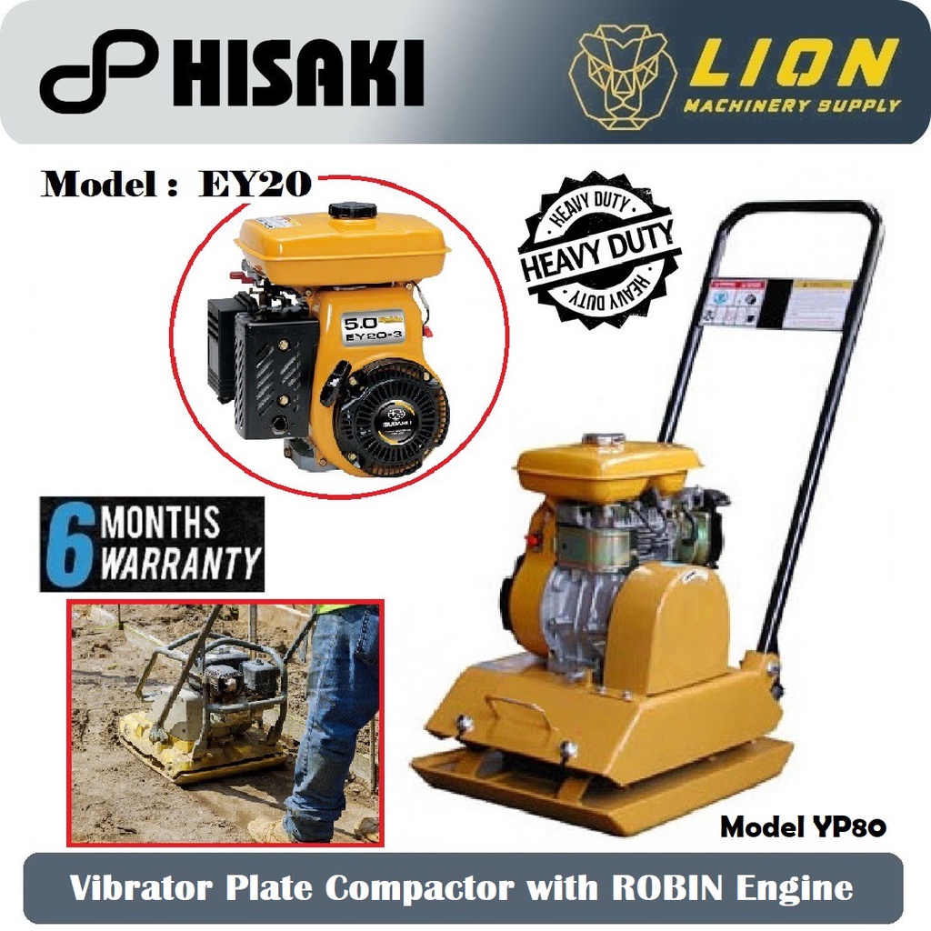 TOKU/HISAKI YP80 Vibrator Plate Compactor with ROBIN SUBARU EY-20D Engine (Original) - 6 Months ...
