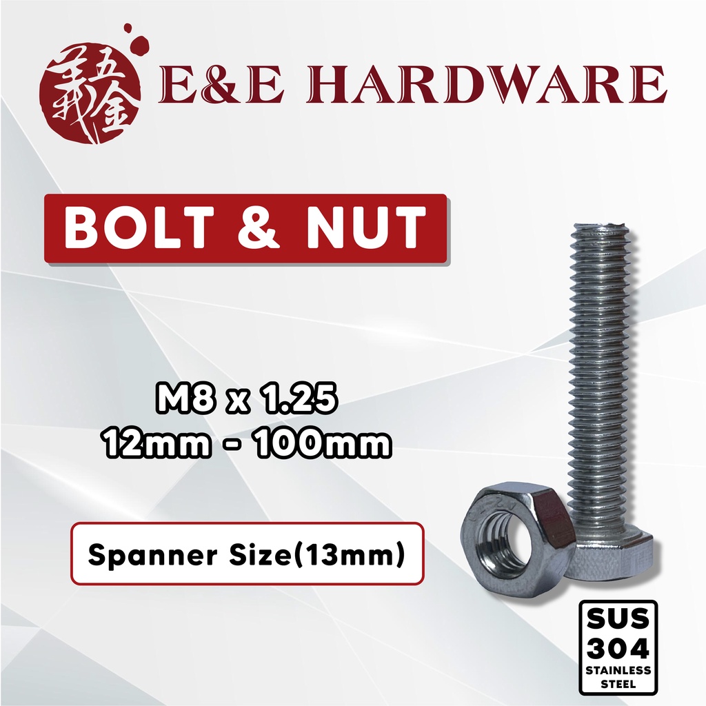STAINLESS STEEL (M8) BOLT AND NUT/SCREW AND NUT/SKRU/BOLT/NUT STAINLESS ...