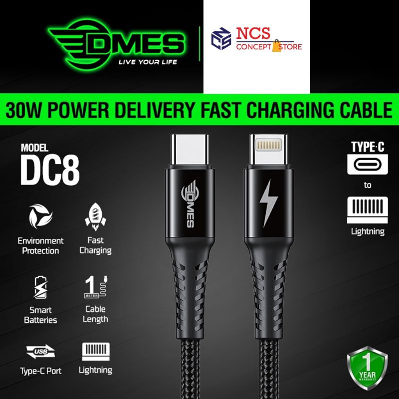 DMES DC8 Type C To IP 3A 30W IP Cable QC 3.0 / Fast Charging Cable | Shopee Malaysia